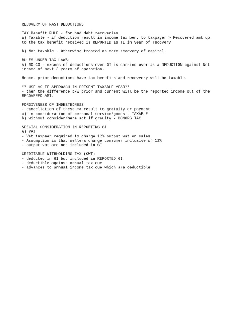 Tax Implications of Bad Debt Recovery | PDF