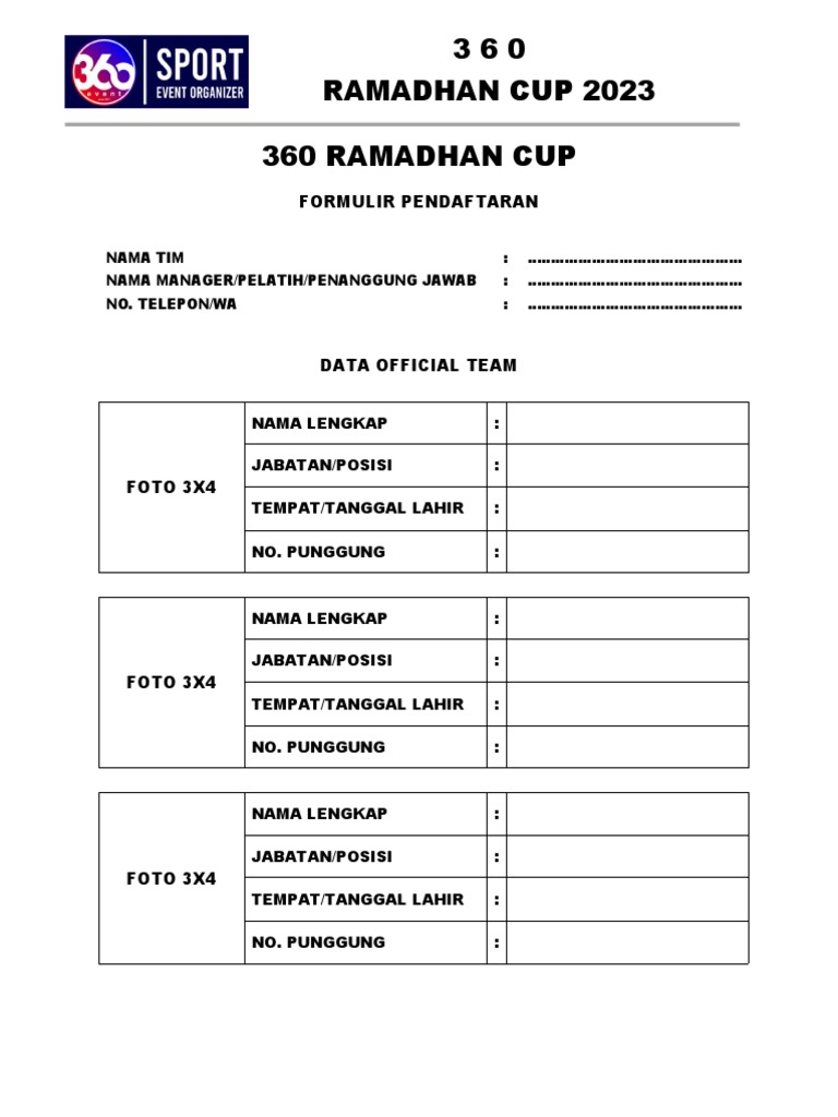 Formulir 360 Ramadhan Cup 2023 | PDF | Olahraga & Rekreasi