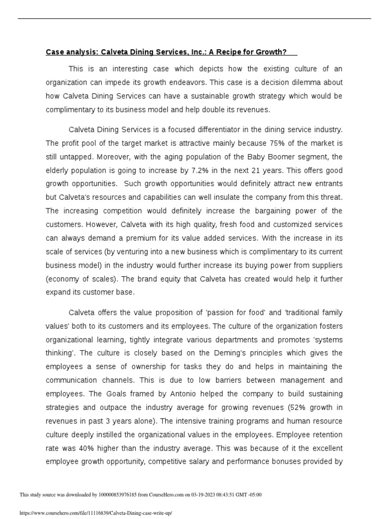Calveta Dining Case Write Up | PDF | Business Model | Employment