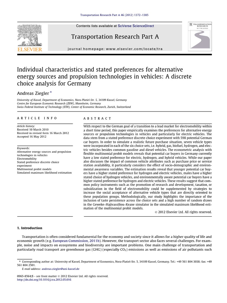 Transportation Research Part A: Andreas Ziegler | PDF
