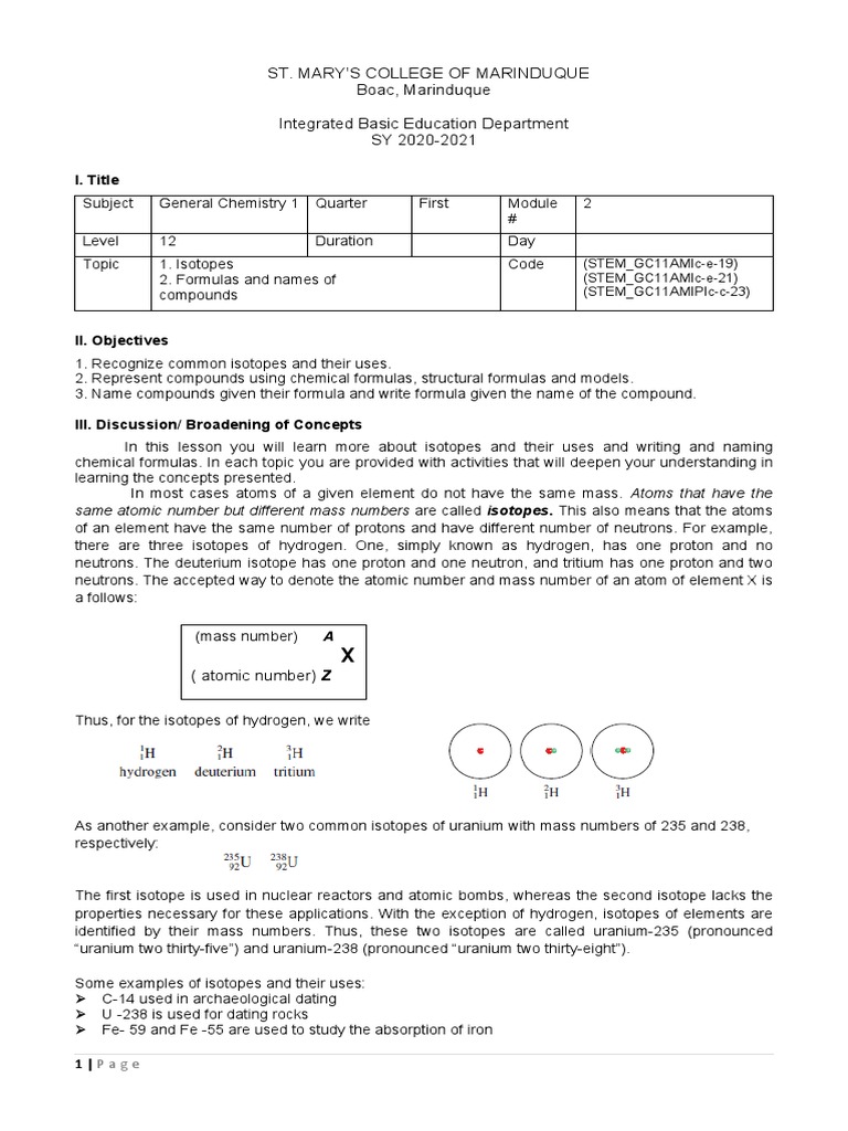 Lesson 2. Atomic Structure Formulas and Names of Compounds | PDF ...