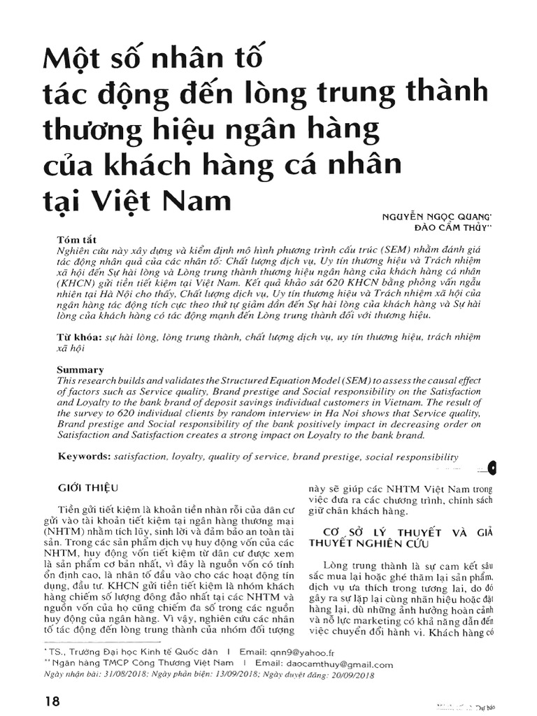 Factors Influencing Bank Loyalty in Vietnam | PDF | Vietnamese People ...