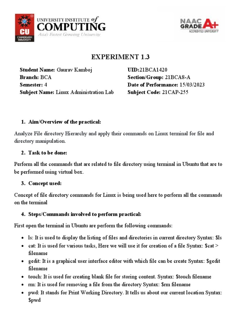 Exp 1.3 Linux Administration Lab | PDF | Computer File | Directory (Computing)