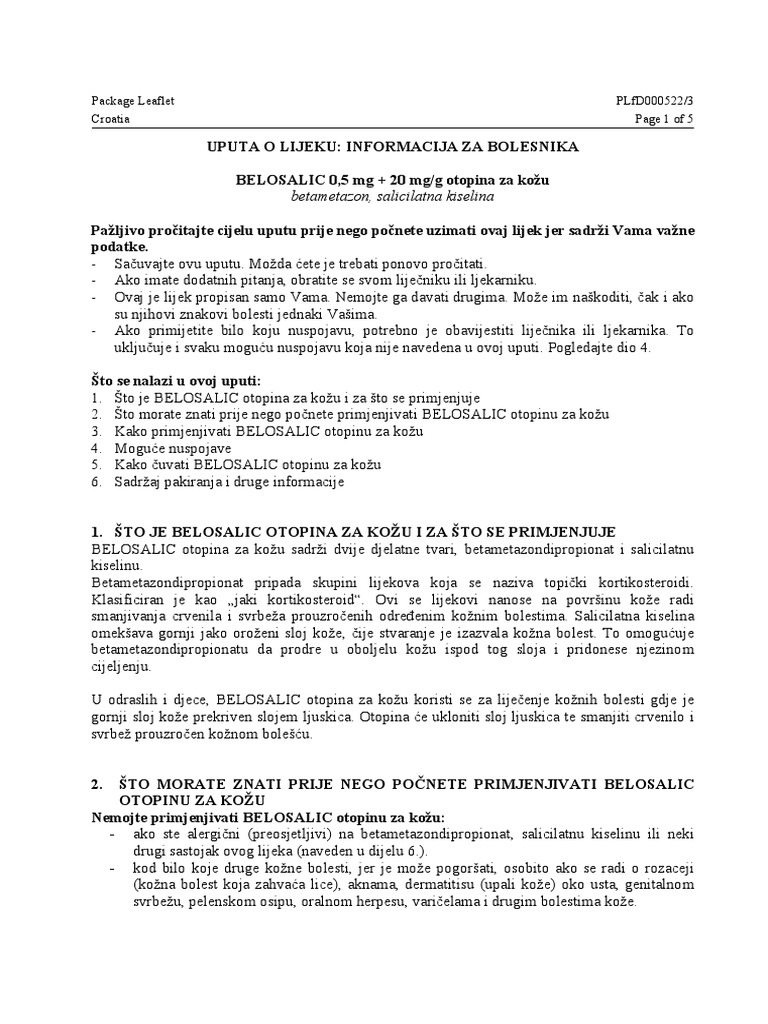 BELOSALIC 05 MG 20 MGG Otopina Za Kožu PDF | PDF