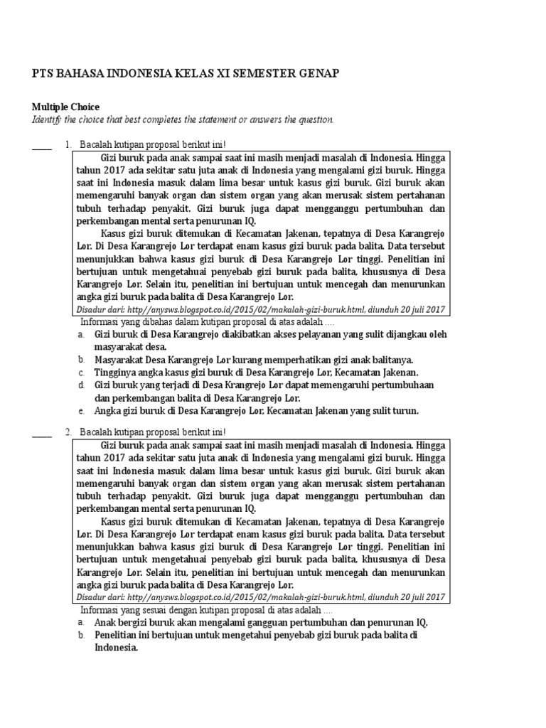 Latihan Soal PTS Sem 2 Kelas Xi Fix | PDF