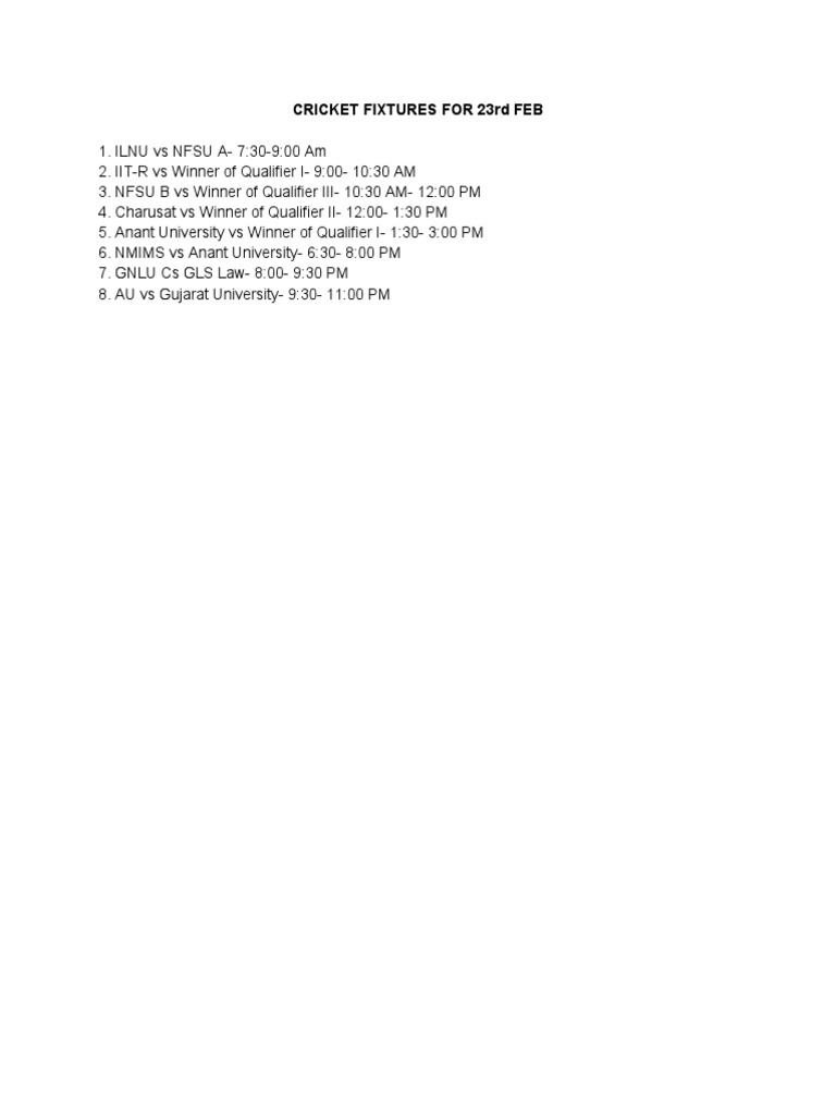 Cricket Fixtures | PDF