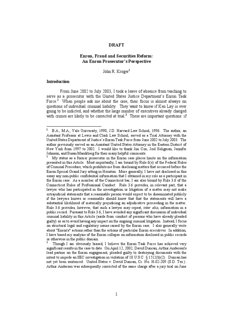 Enron, Fraud and Securities Reform PDF | PDF | Enron | U.S. Securities ...