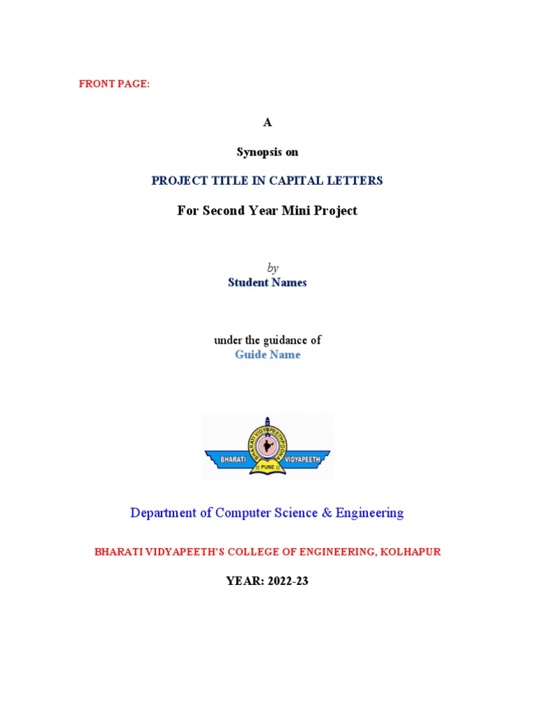 Mini Project SYNOPSIS FORMAT 2022 23 | PDF