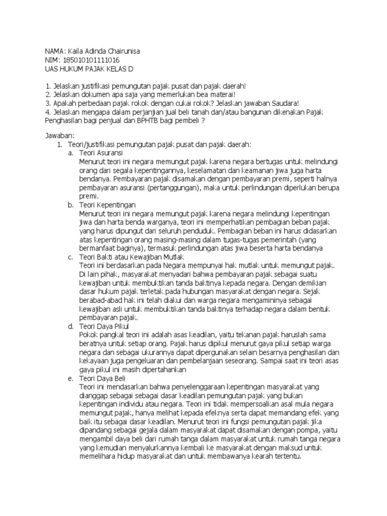 UAS HUKUM PAJAK - Kaila Adinda | PDF