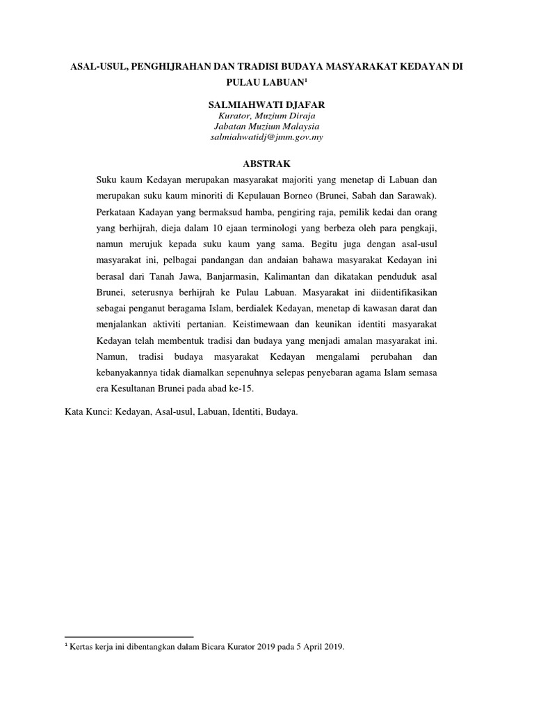 Abstrak Asal-Usul, Penghijrahan Dan Tradisi Budaya Masyarakat Kedayan ...
