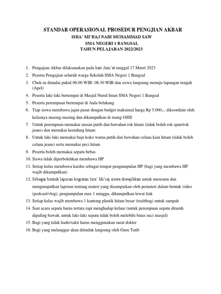 Sop Pengajian Akbar | PDF