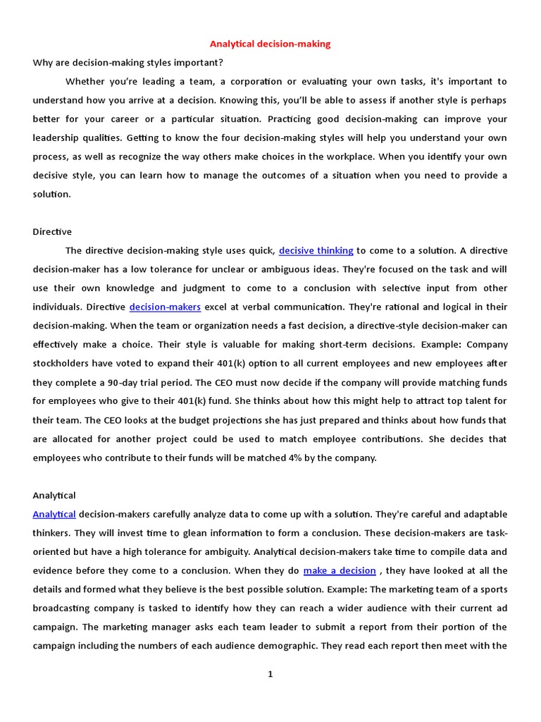 Analytical Decision Making | PDF | Decision Making | Choice