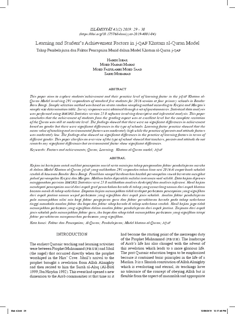 Learning and Students Achievements Factors in j-QAF Khatam Al Quran ...