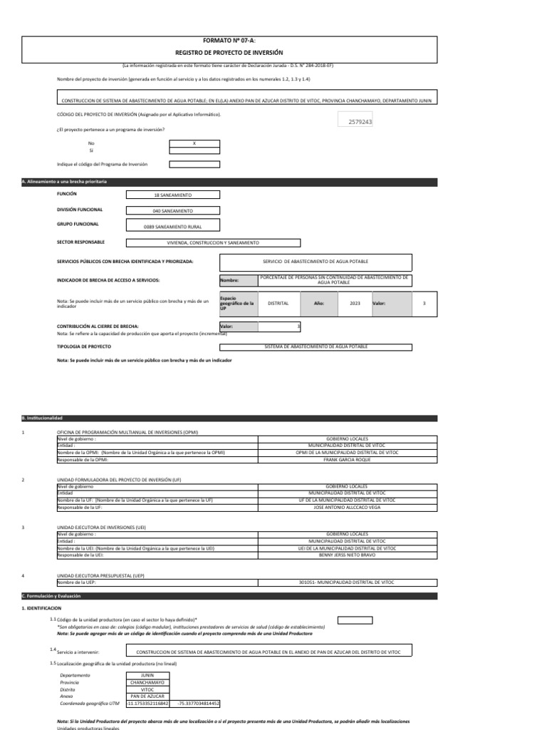 Registro de Ioarr de Inversion - Pan de Azucar-Vitoc | PDF | Ingeniería ...