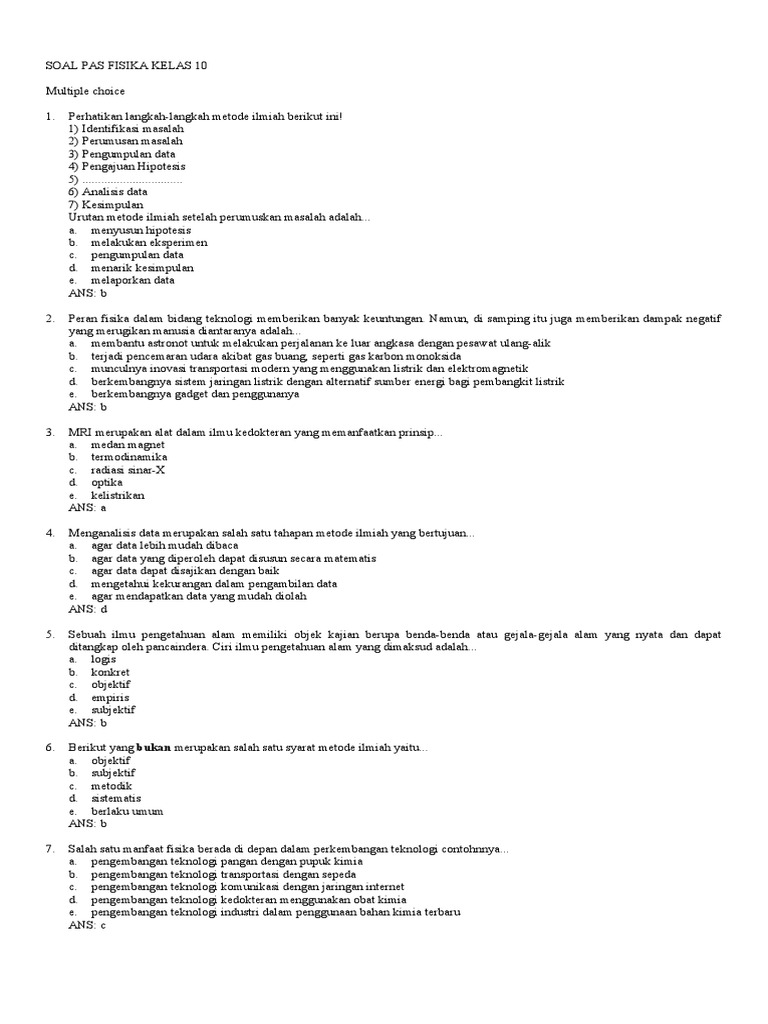 Soal Pas Fisika Kelas 10 | PDF