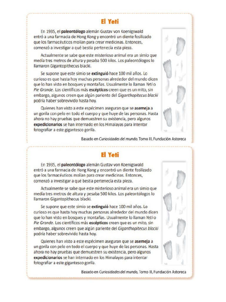 Lectura El Yeti | PDF