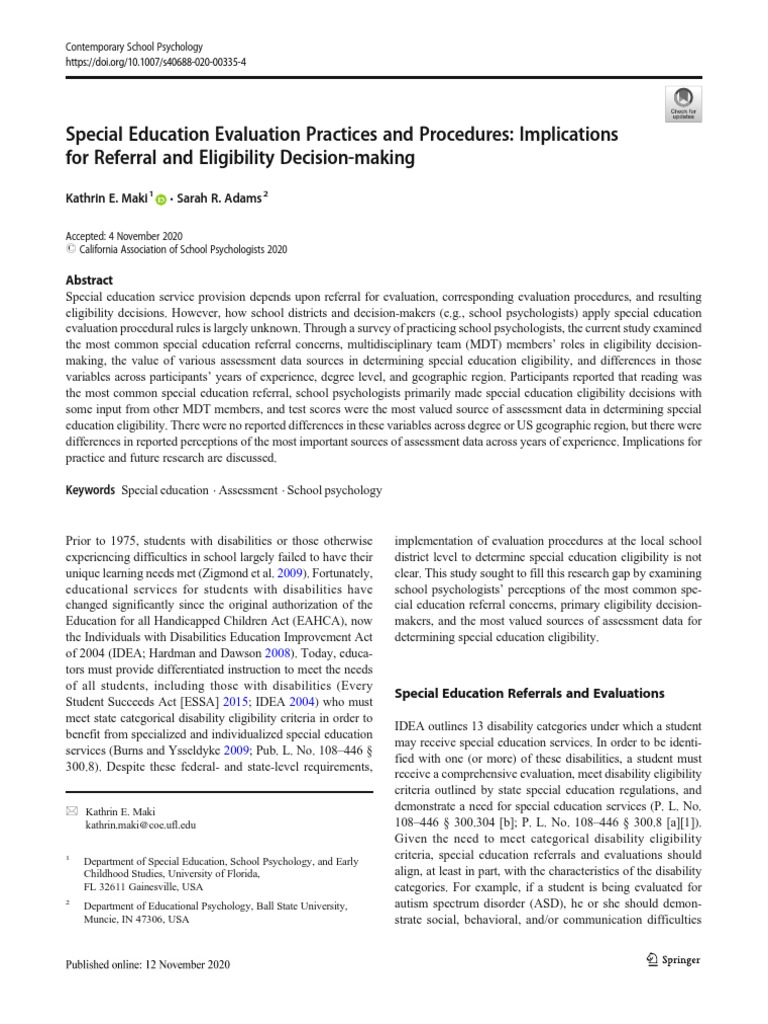 4 2020 Special Education Evaluation Practices and Procedures ...