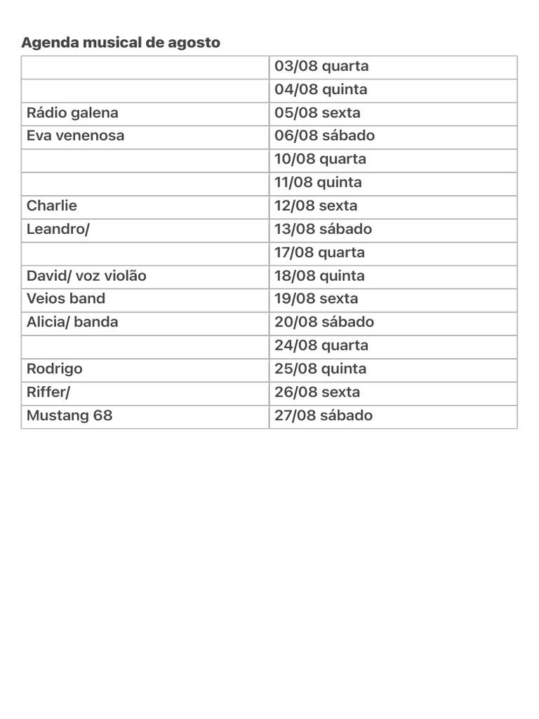 Agenda Musical de Agosto PDF | PDF