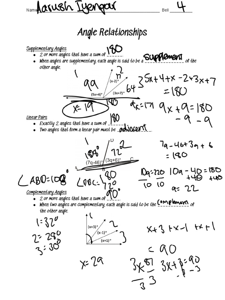 Angles Relationships Notes | PDF