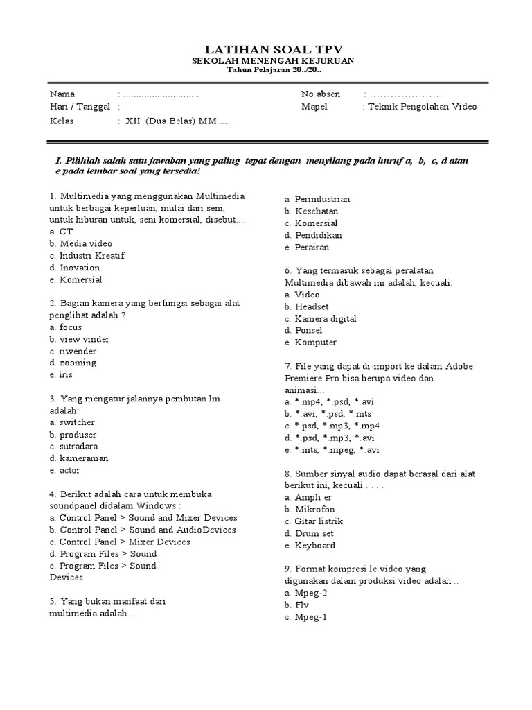 Latihan Soal - Siswa TPV Xii | PDF | Teknologi & Rekayasa