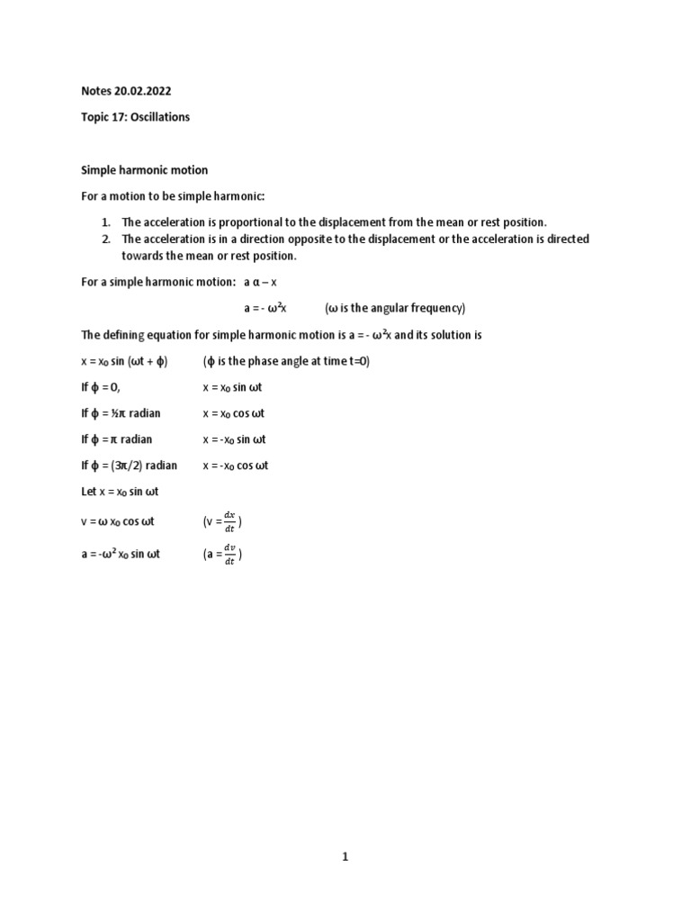 Exploring Simple Harmonic Motion Properties Examples And