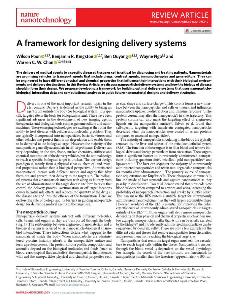 A Framework For Designing Delivery Systems-Nanodelivery | PDF | Nanoparticle | Extracellular Matrix