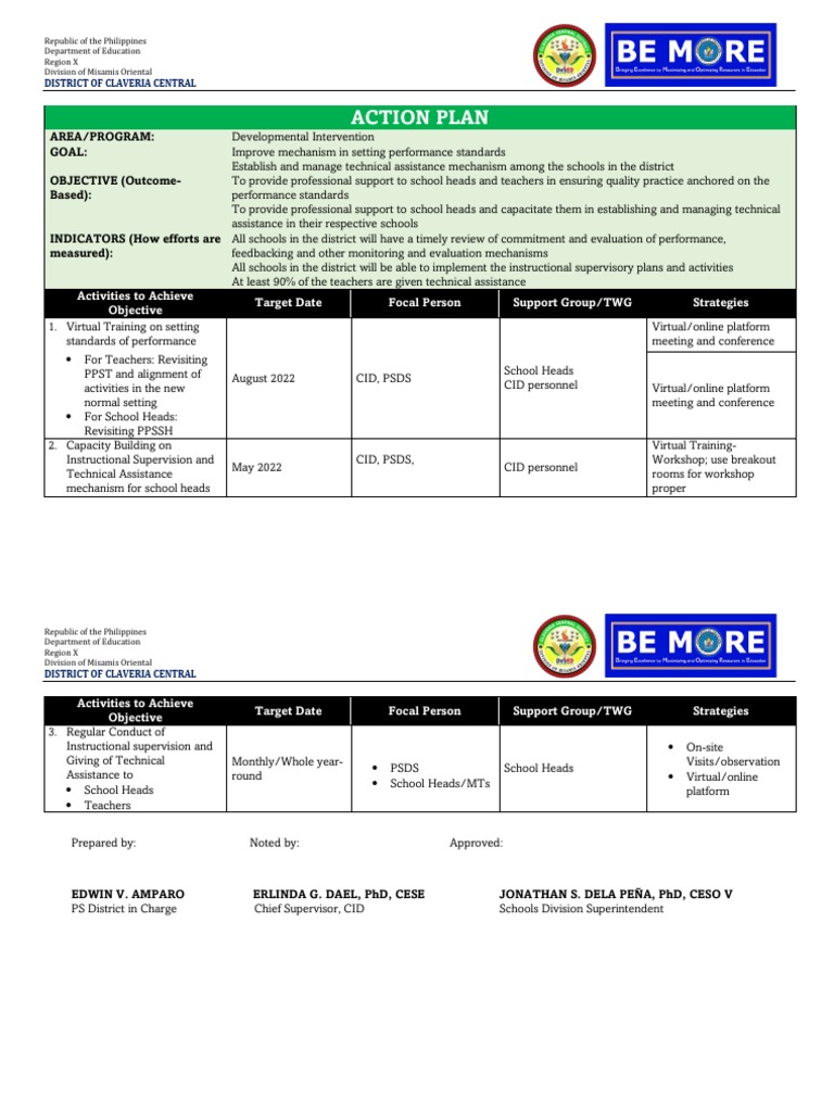 Action Plan On Developmental Needs | PDF