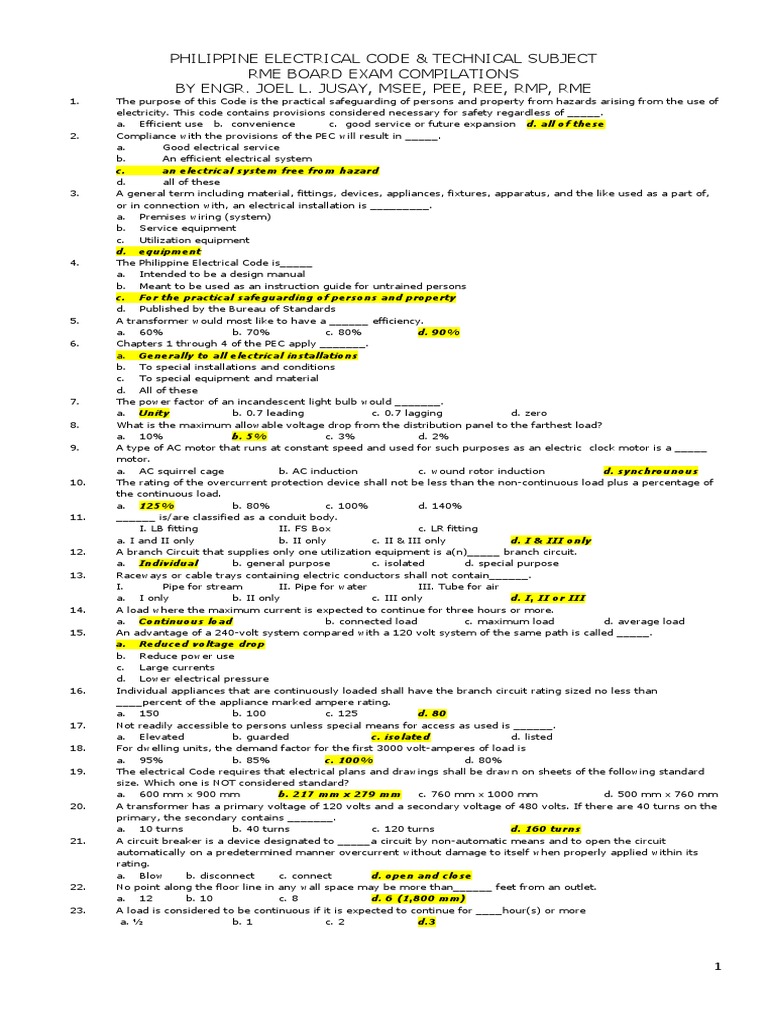 Pec Eval Exam 3 | PDF | Electrical Wiring | Alternating Current