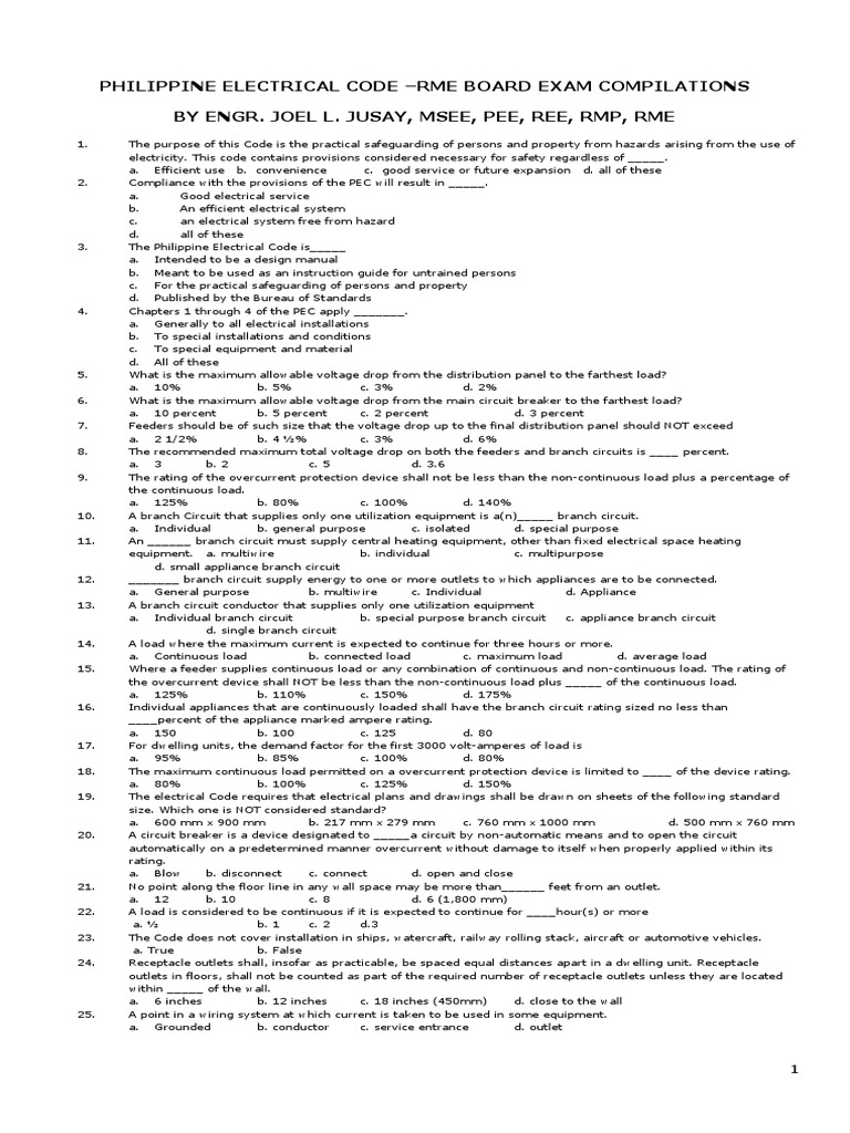 Pec Eval Exam | PDF | Electrical Wiring | Electrical Conductor