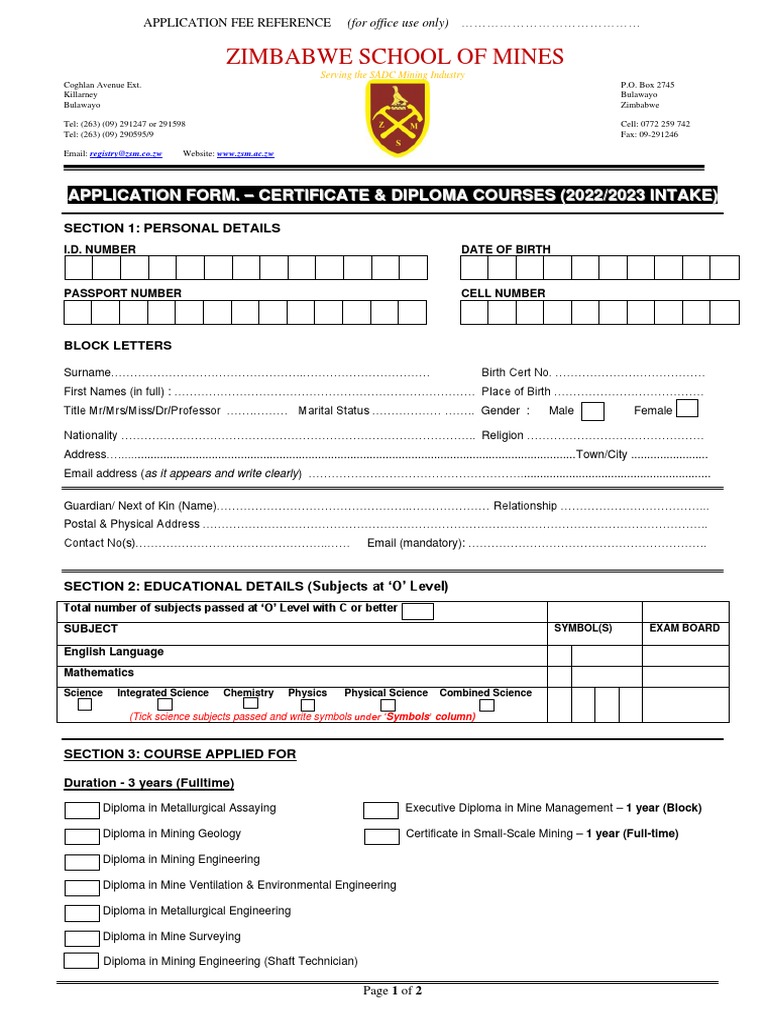 ZSM Application Form Certificate and Diploma Courses | PDF | Diploma