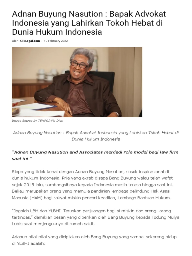 Adnan Buyung Nasution - Bapak Advokat Indonesia Yang Lahirkan Tokoh Hebat Di Dunia Hukum ...
