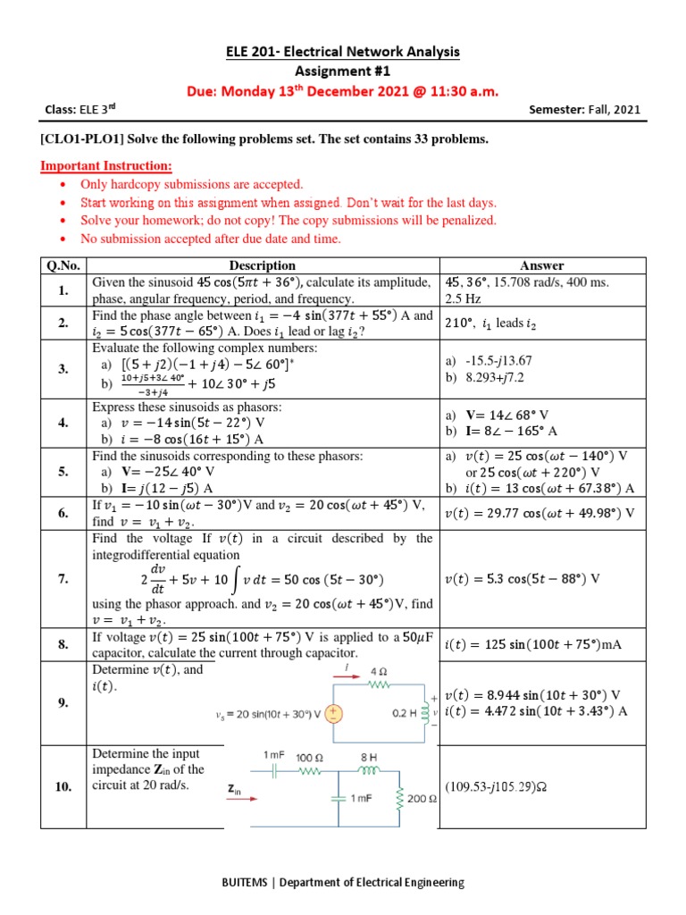 Assignment 1 | Download Free PDF | Electrical Network | Electrical Engineering