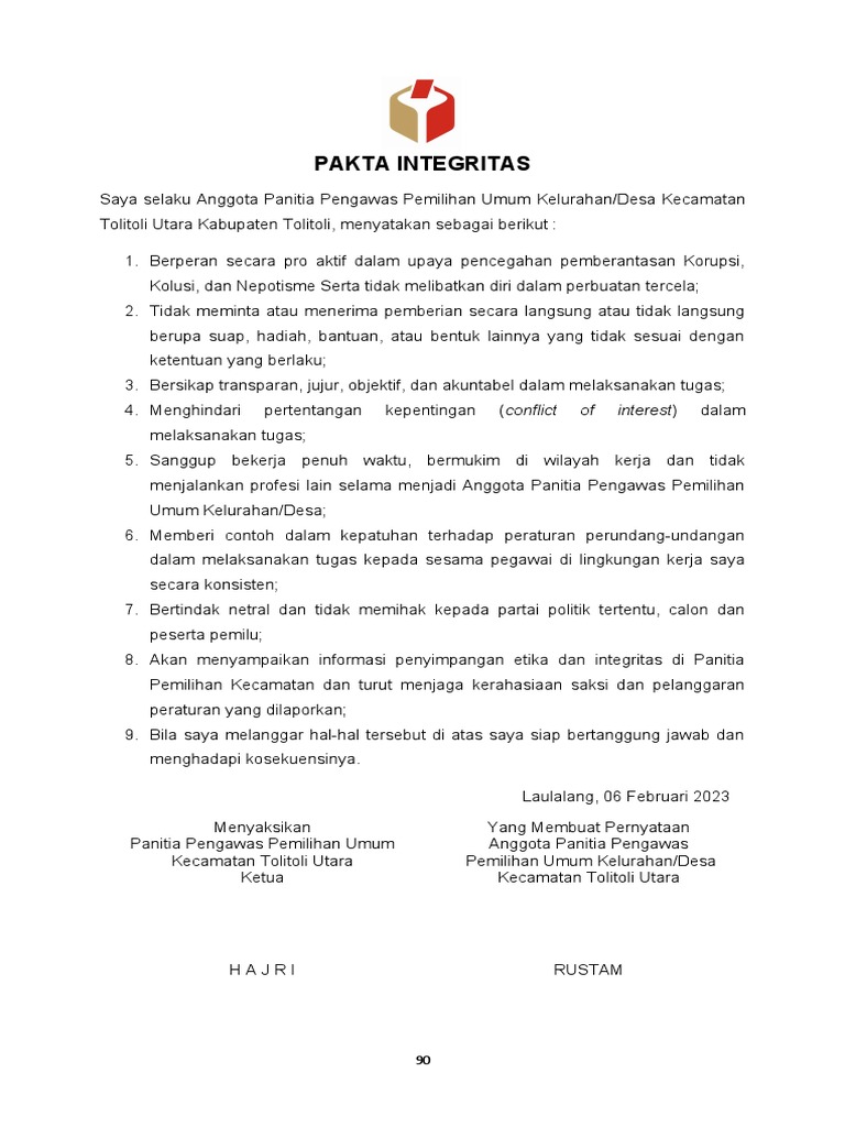 Pakta Integritas | PDF