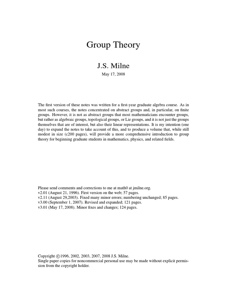 Milne - Group Theory | PDF | Group (Mathematics) | Mathematics