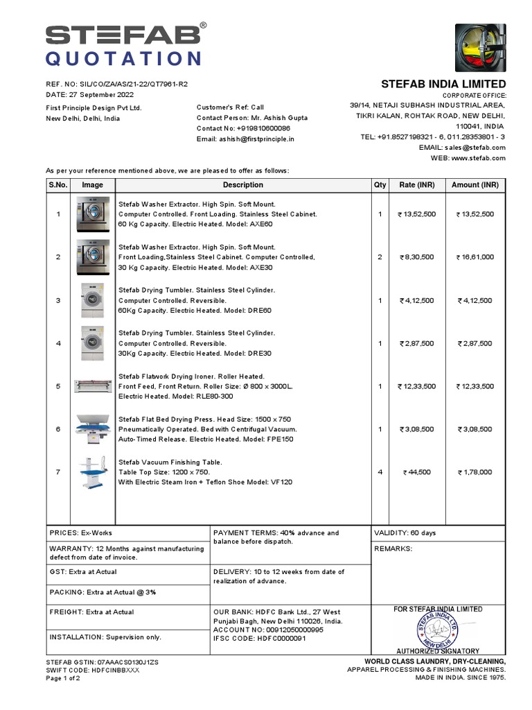 Stefab Quotation (Option - 1) | PDF | Manufactured Goods