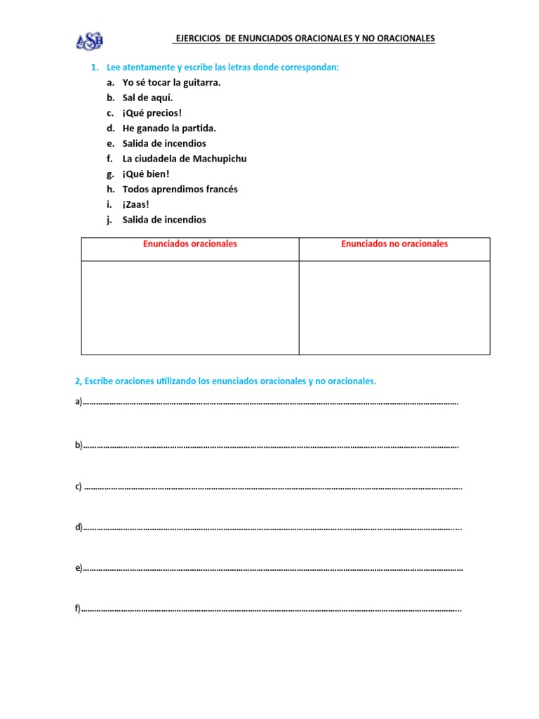 Ejercicios de Enunciados Oracionales y No Oracionales | PDF | Arte