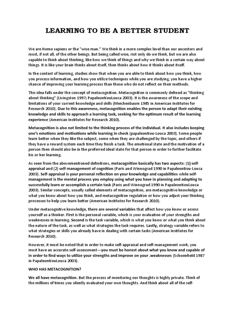 Module 11 - Learning To Be A Better Student | PDF | Metacognition | Learning