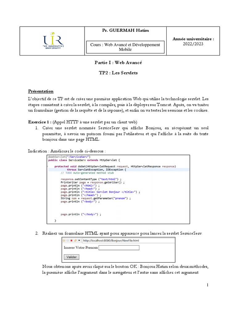 TP2 Servlet | PDF | Internet | Internet et Web