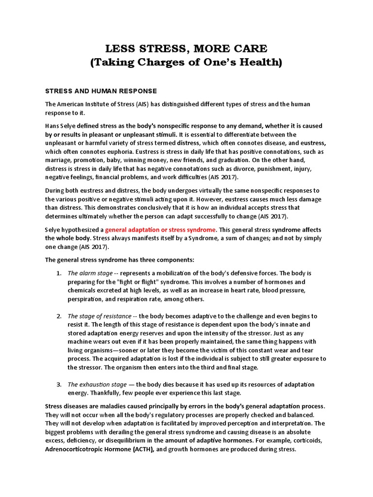 Module 13 - Less Stress More Care | PDF | Stress (Biology) | Self Esteem