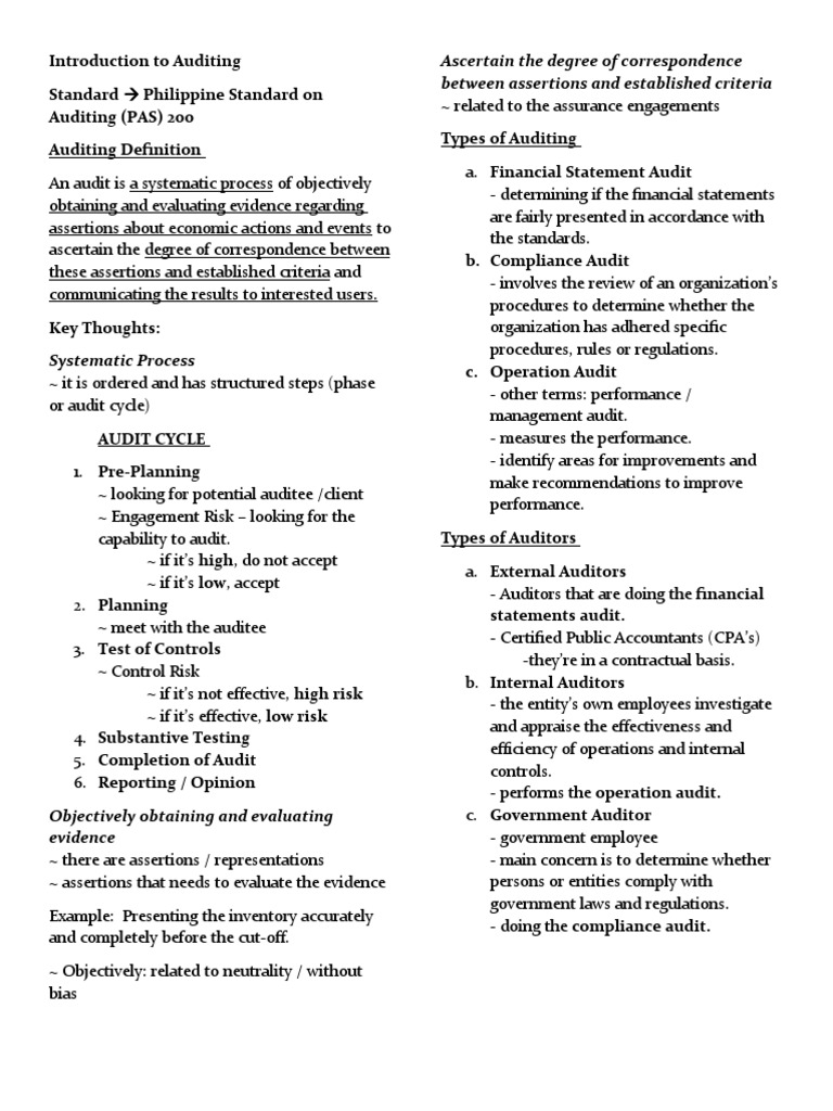 Auditing - Introduction To Auditing Notes | PDF | Audit | Financial Audit