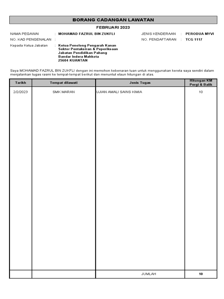 Borang Cadangan Lawatan SPM 2022 Uas | PDF