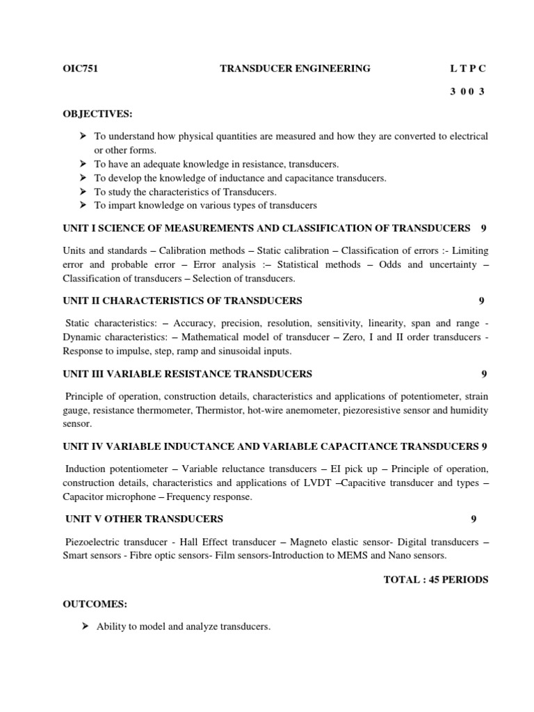 Transducer Engineering Essentials | PDF | Sensor | Electrical Engineering