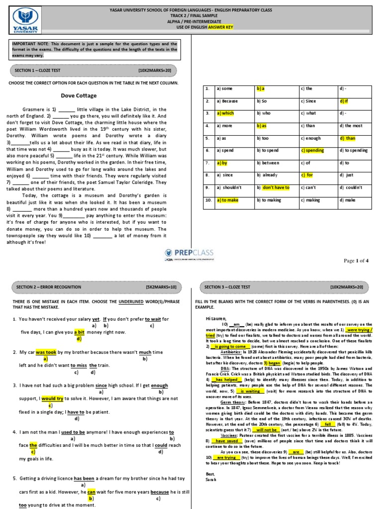 2022-2023 T2 Pre-Int IS Final Exam Sample Answer Key | PDF