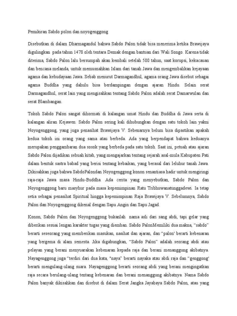 Pemikiran Sabdo Polon Dan Noyogenggong | PDF | Agama & Spiritualitas