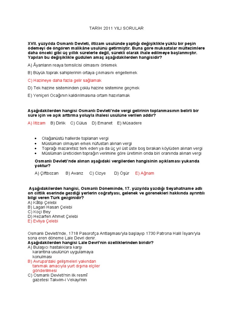 Tari̇h 2011 Yili Sorular | PDF
