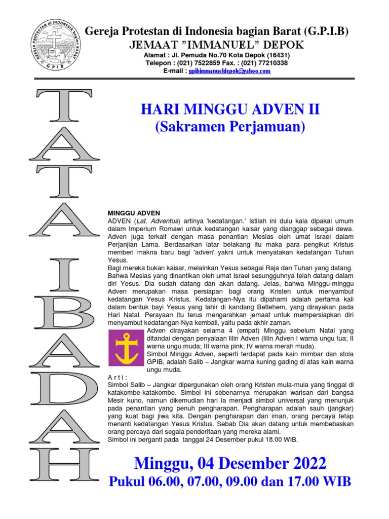 Tata Ibadah Minggu 04122022 Perjamuan Kudus | PDF