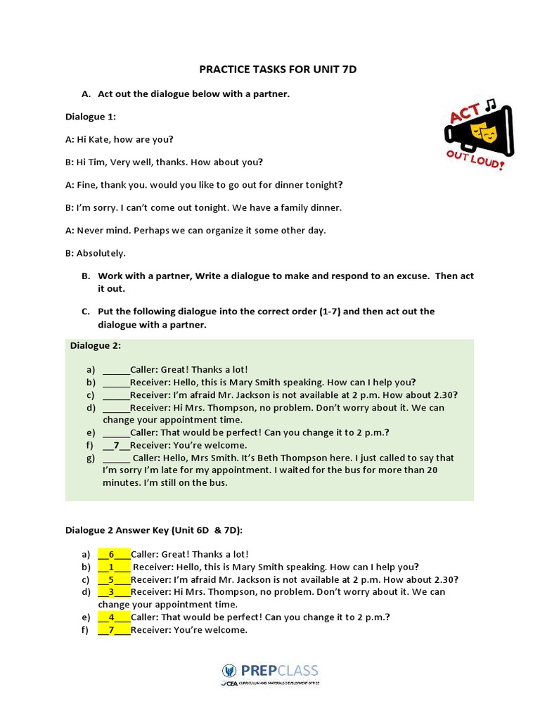 7D Practice Tasks Answer Key | PDF
