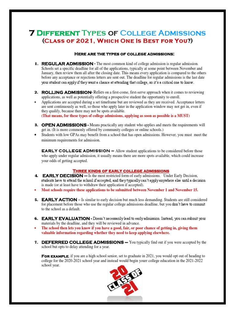 7 Different Types of College Admissions PDF | PDF | Career & Growth