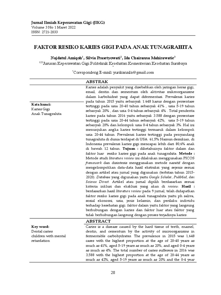 Faktor Resiko Karies Gigi Pada Anak Tunagrahita PDF | PDF