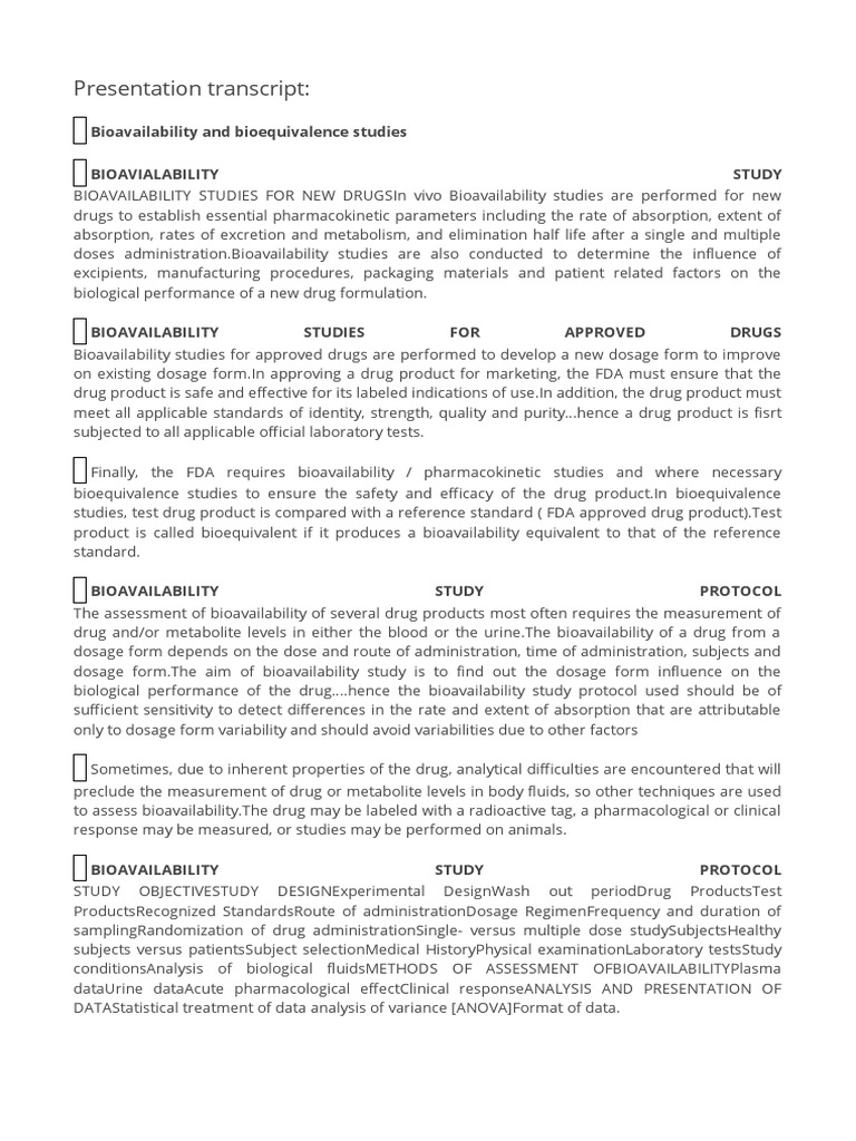 BA-BE Study Design and Protocol | PDF | Bioavailability | Pharmacokinetics